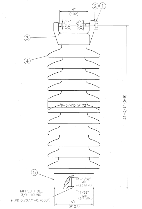 Insulator 69kV Line Post Porcelain Vertical | Part No. DA-85191-E | NG ...